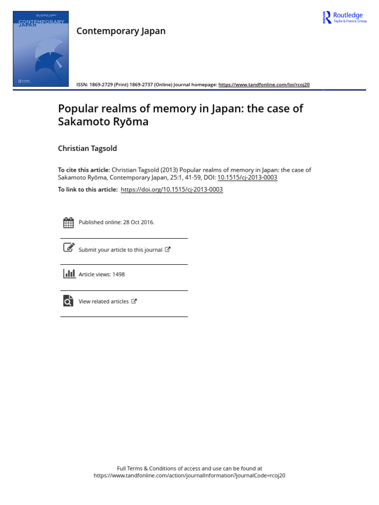 Popular Realms of Memory in Japan The Case of Sakamoto Ryoma (Tagsold ...