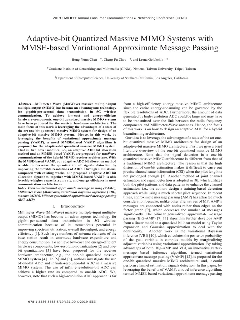 Adaptive-Bit Quantized Massive MIMO Systems With MMSE-based Variational Approximate Message ...