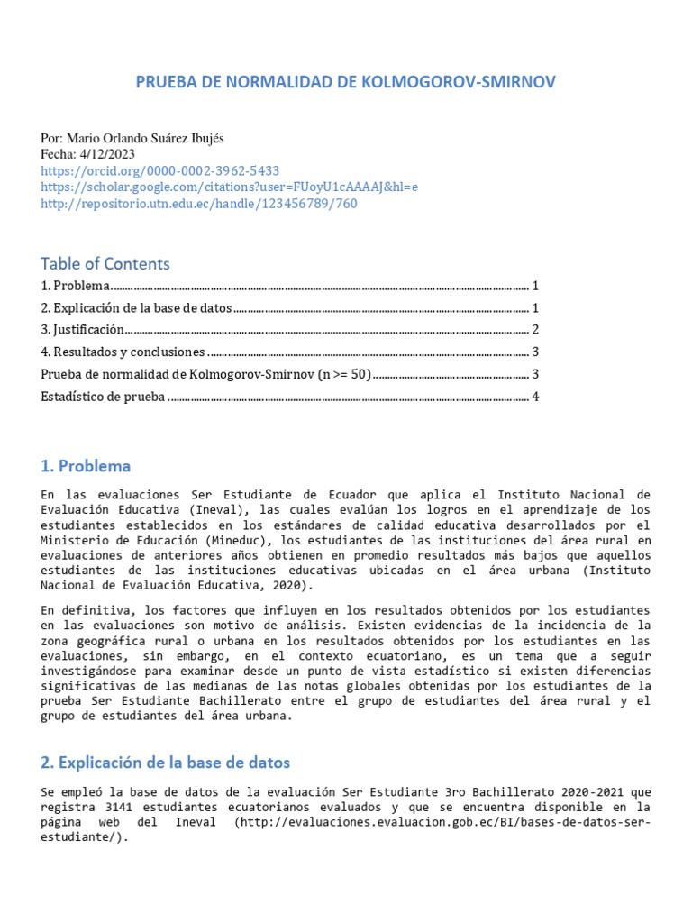 Prueba de Normalidad de Kolmogorov-Smirnov | PDF | Ecuador Prueba de Normalidad de Kolmogorov-Smirnov | PDF | Ecuador