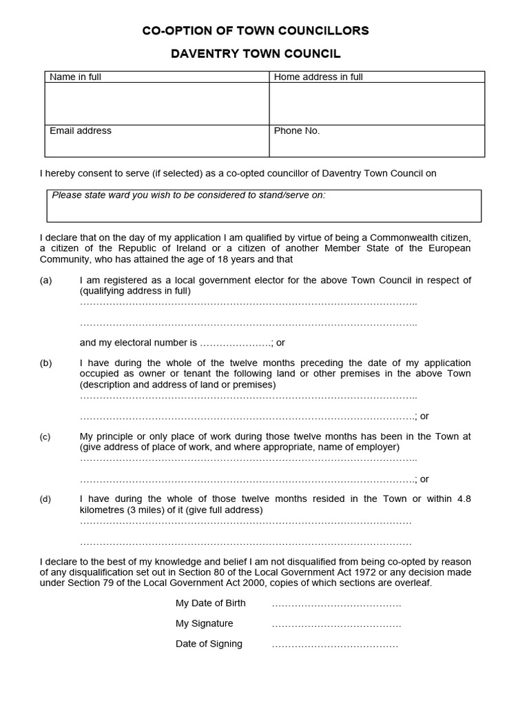 Co Option Application Form 4 | PDF