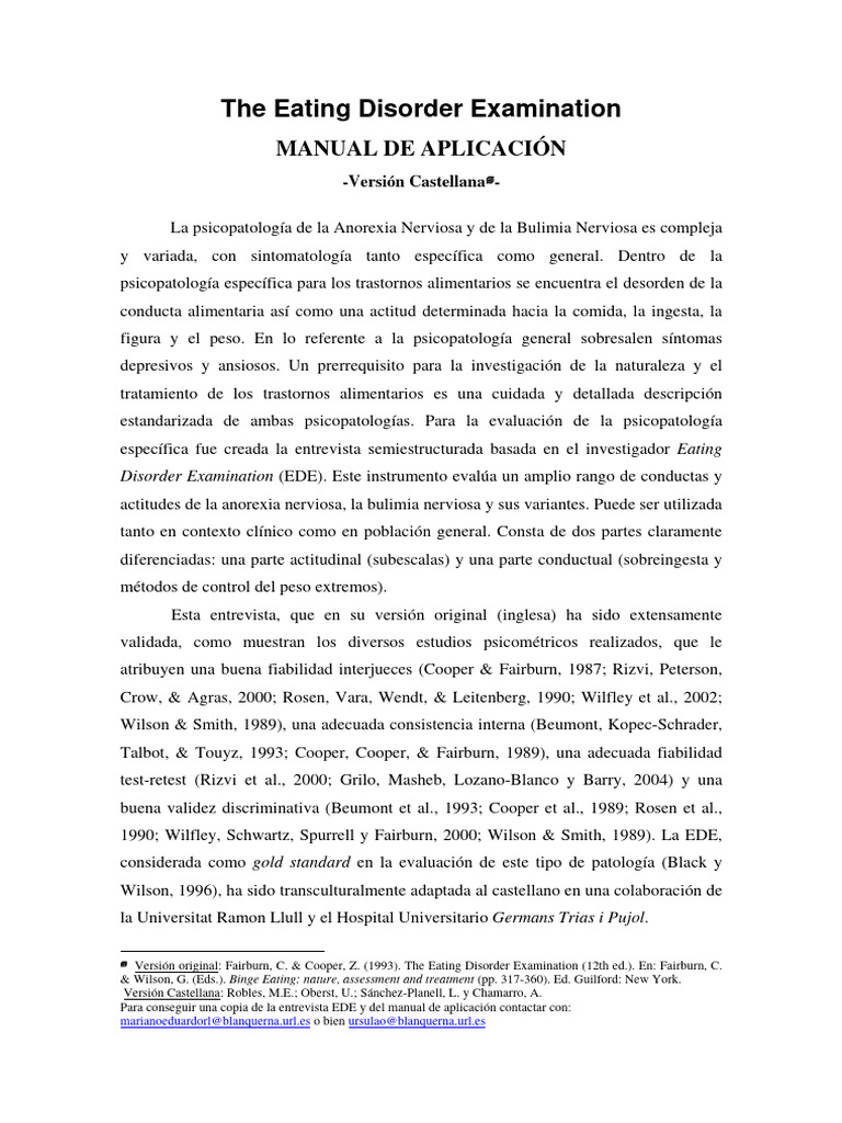 EDE Manual Castellano | PDF | Pérdida de peso | Sicología