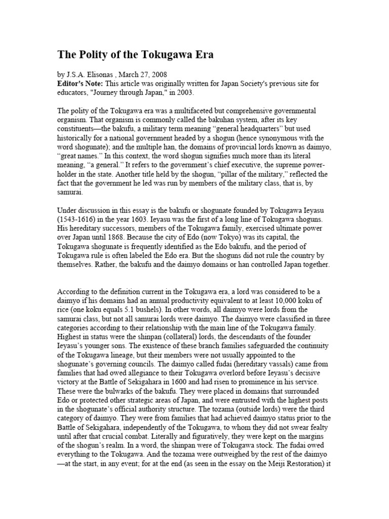 Understanding Tokugawa Governance System | PDF | Japan | Feudal Japan