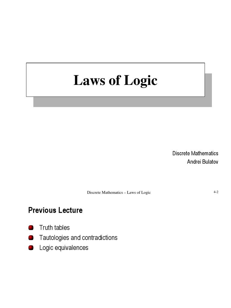 Maths Laws of Logic Discrete | PDF | Boolean Algebra | Teaching Mathematics