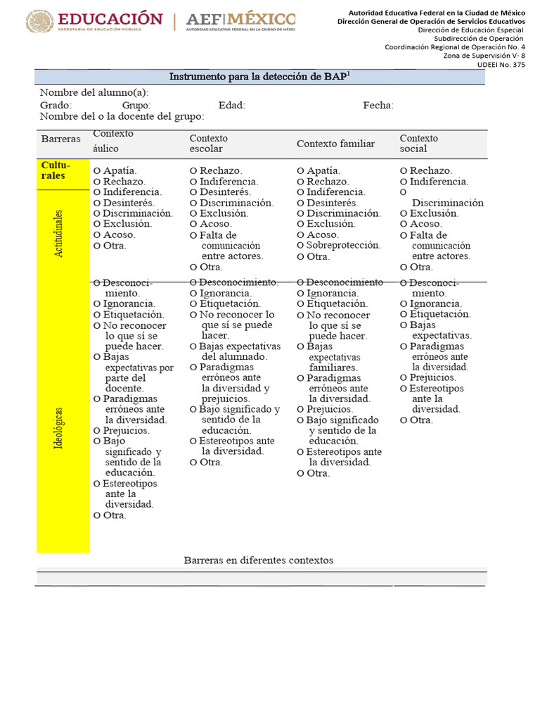 Instrumento para Detecciòn de BAP | Descargar gratis PDF | Enseñando ...