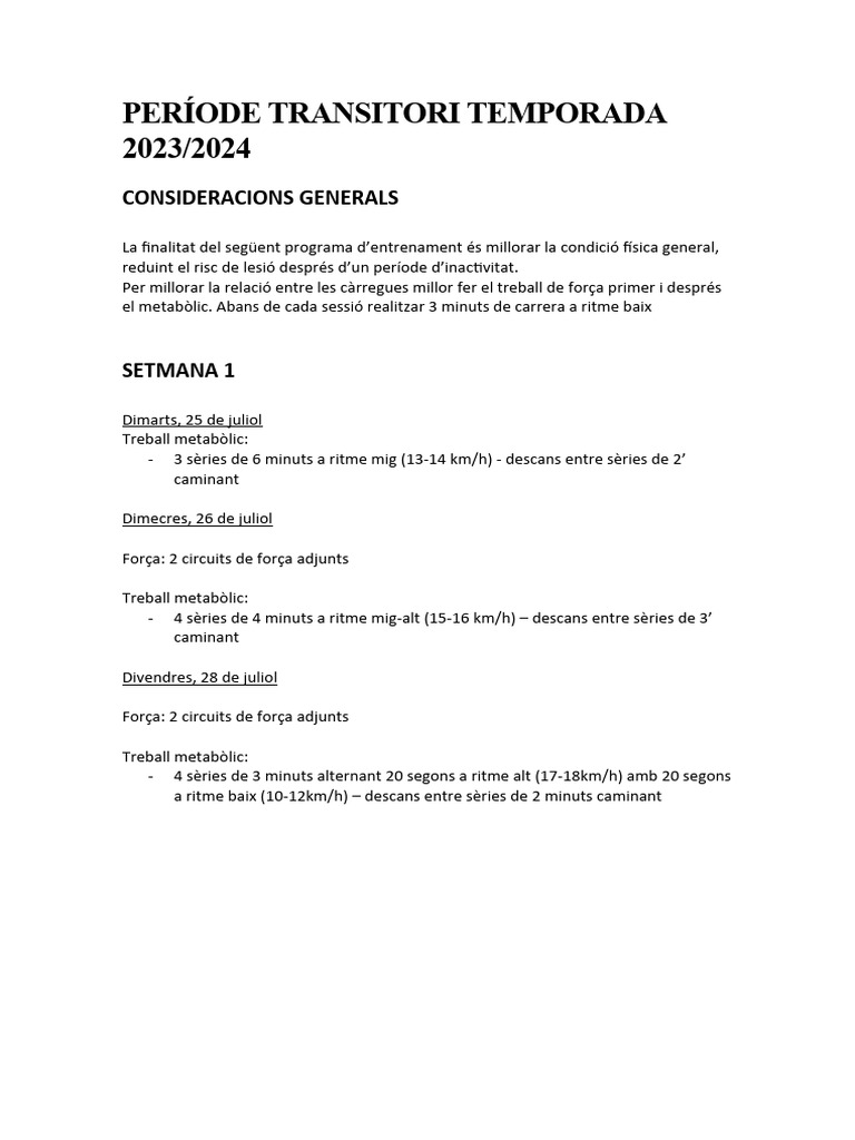 Període Transitori Temporada 2023 | PDF