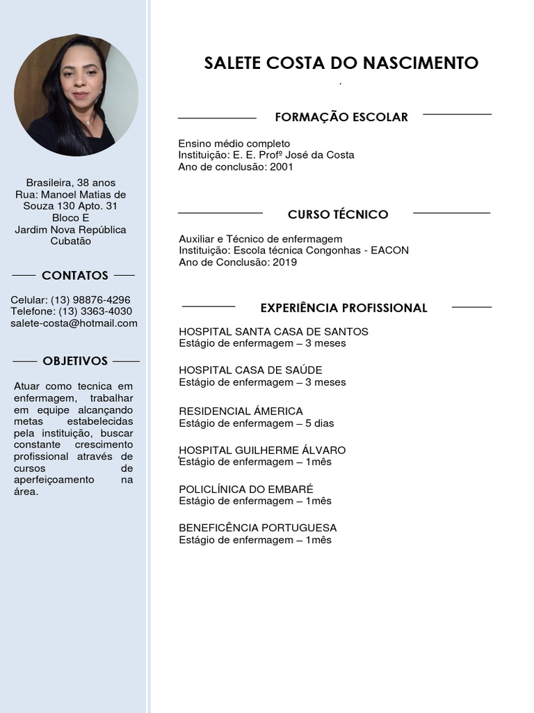 Currículo TEC DE ENFERMAGEM | PDF