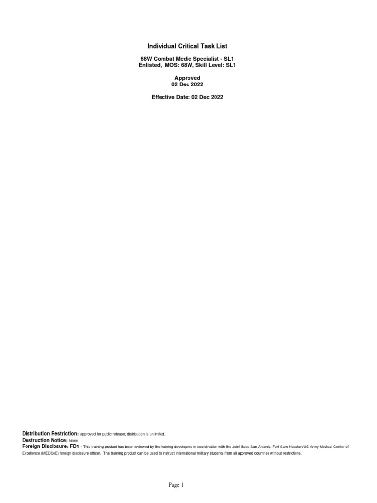 68W Combat Medic Specialist - SL1 | PDF | Emergency Department | Injury