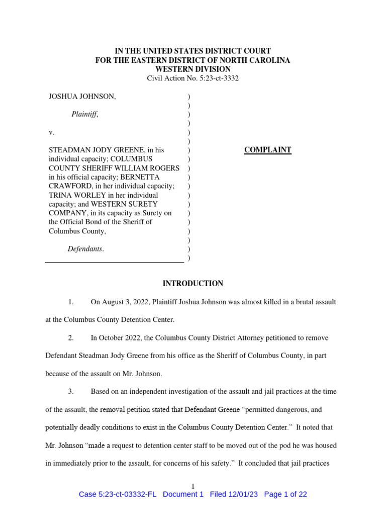 Former Inmate Files Complaint Against Greene | PDF | Intentional ...