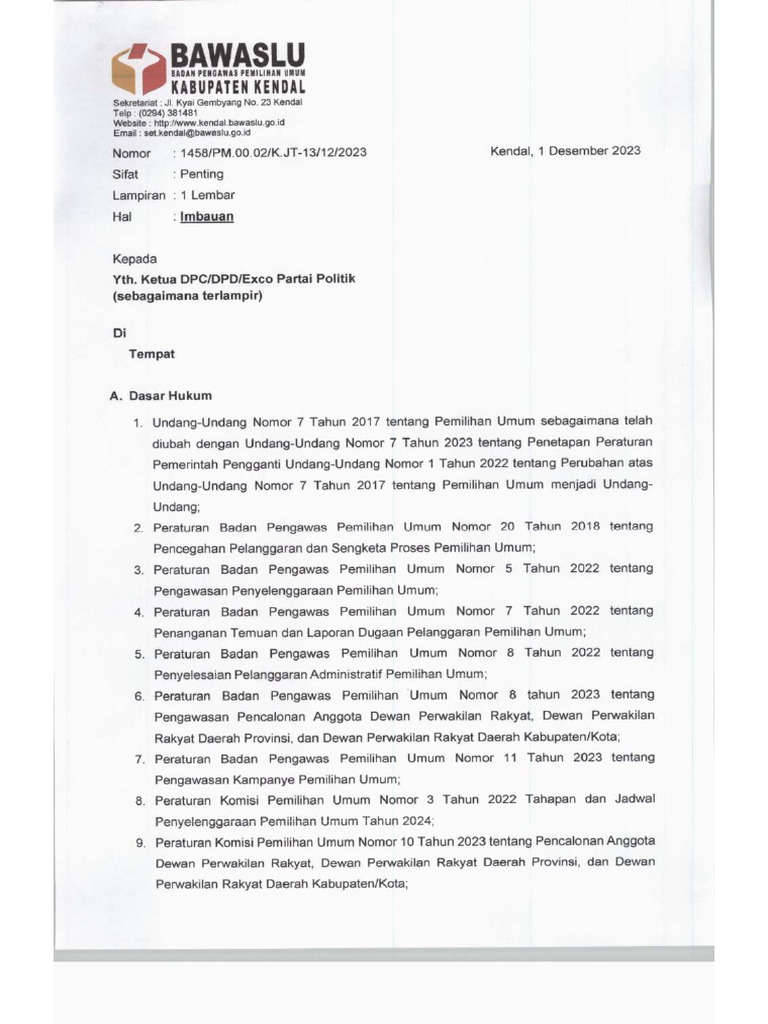 Surat Imbauan Pemasangan APK + Lampiran KPT | PDF