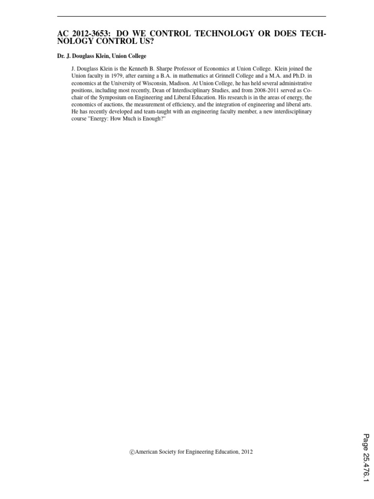 Do We Control Technology or Does Technology Control Us | PDF