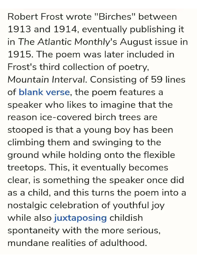 Birches (Summary & Analysis) | PDF