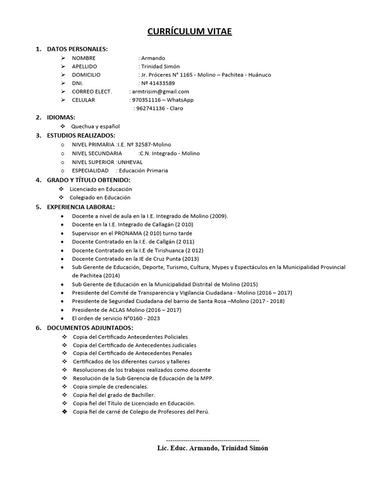 Currículum Vitae Armando | PDF | Maestros | Enfermería