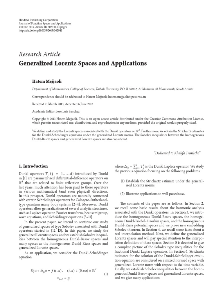 Generalized Lorentz Spaces and Applications | PDF