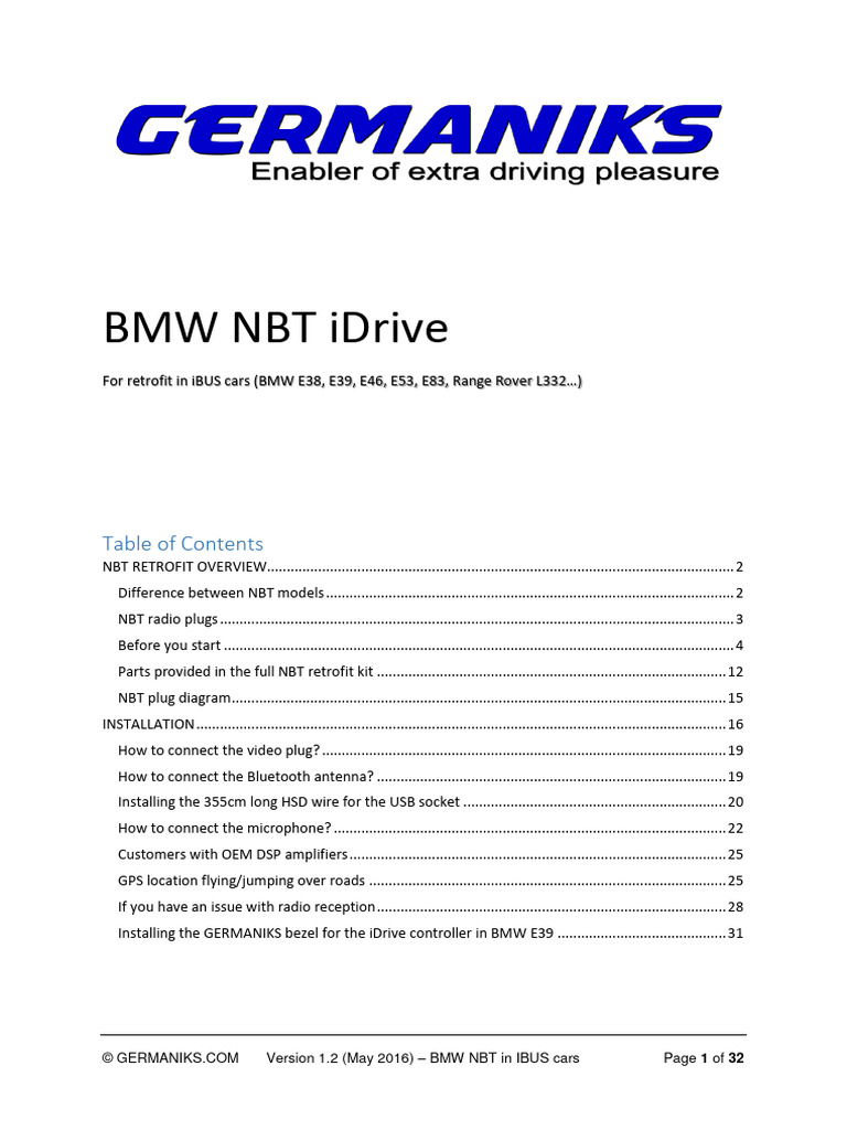 BMW NBT Idrive. For Retrofit in Ibus Cars (BMW E38, E39, E46, E53, E83, Range Rover L332) | PDF ...