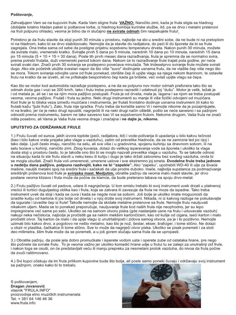 UPUTSTVO Za Frulu - SRPSKI - Frula Info | PDF
