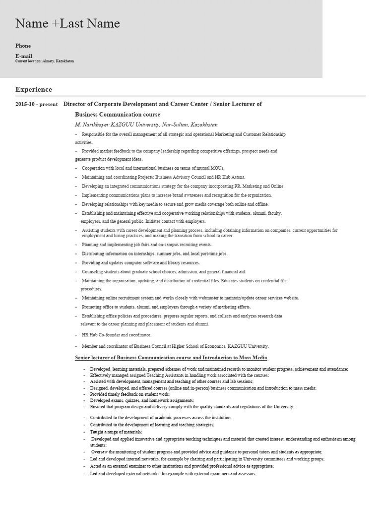 CV Sample | PDF | Communication | Business
