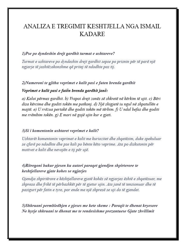 Analiza e Tregimit Keshtjella Nga Ismail Kadare | PDF