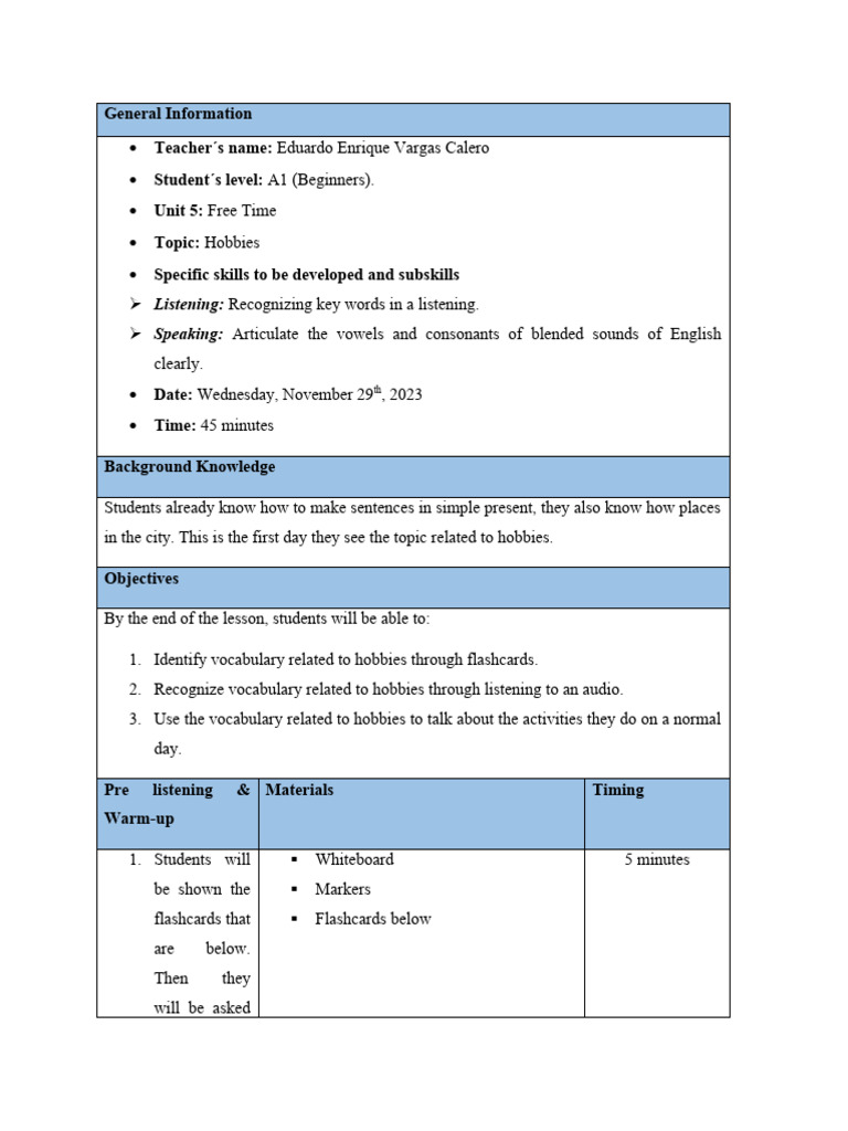 Eduardo's Demo Lesson Plan | PDF | Vocabulary | Linguistics
