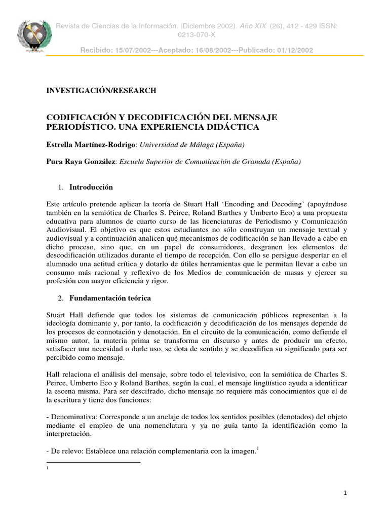 Codificación y Decodificación Del Mensaje Periodístico | Descargar ...