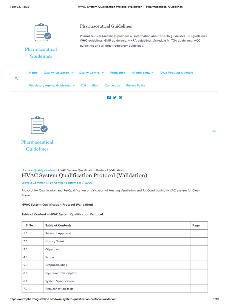 HVAC System Qualification Protocol (Validation) - Pharmaceutical Guidelines | Download Free PDF ...