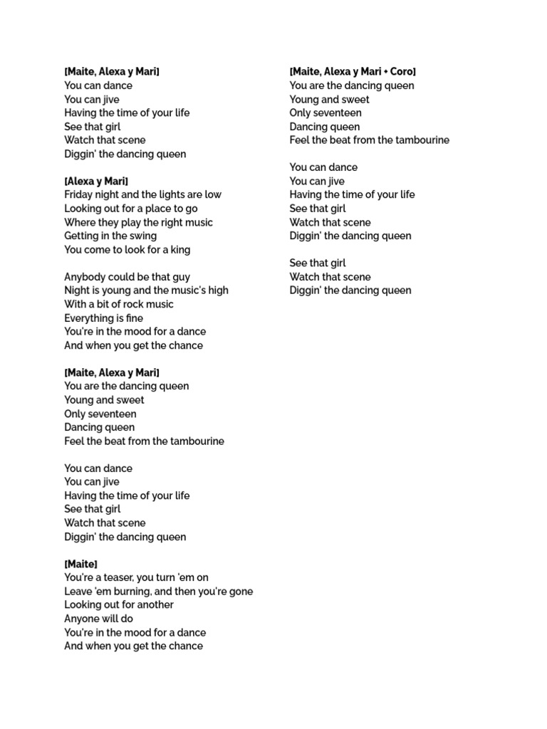 Dancing Queen Letra | PDF