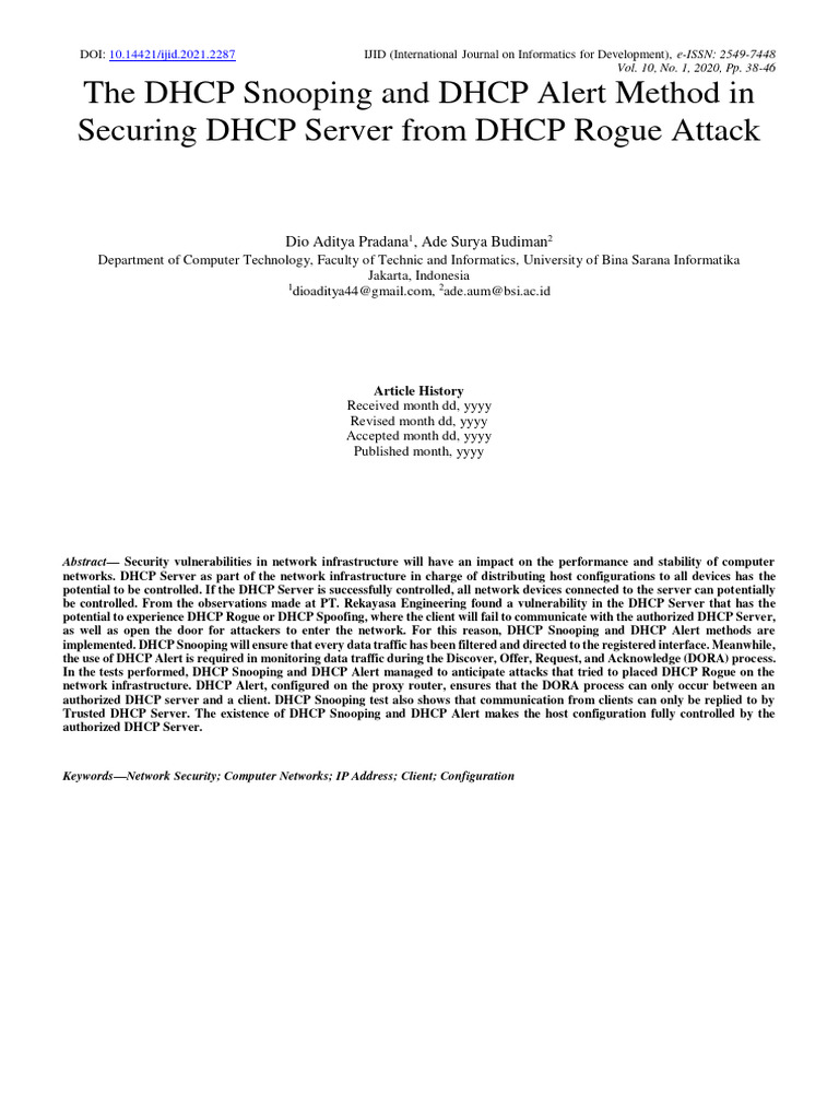 The DHCP Snooping and DHCP Alert Method in Securin | PDF | Computer Network | Ip Address