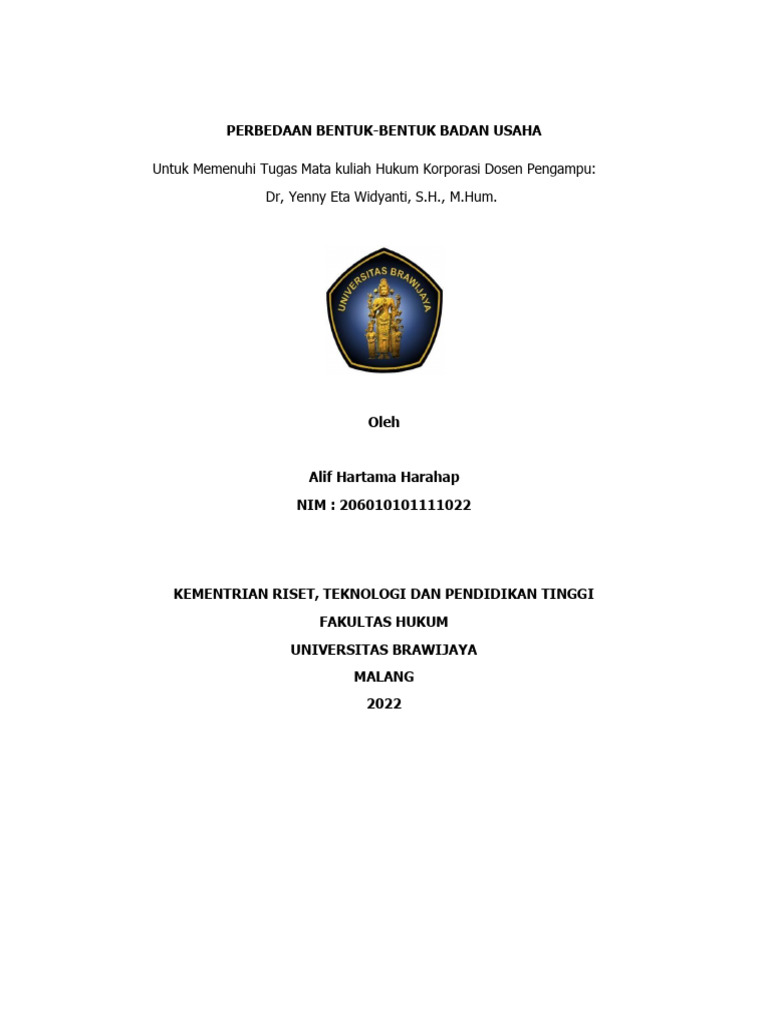 Tugas Korpo - Alif Hartama - Bentuk-Bentuk Badan Usaha | PDF