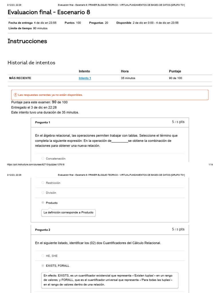 Evaluacion Final - Escenario 8 - PRIMER BLOQUE-TEORICO - VIRTUAL - FUNDAMENTOS DE BASES DE DATOS ...