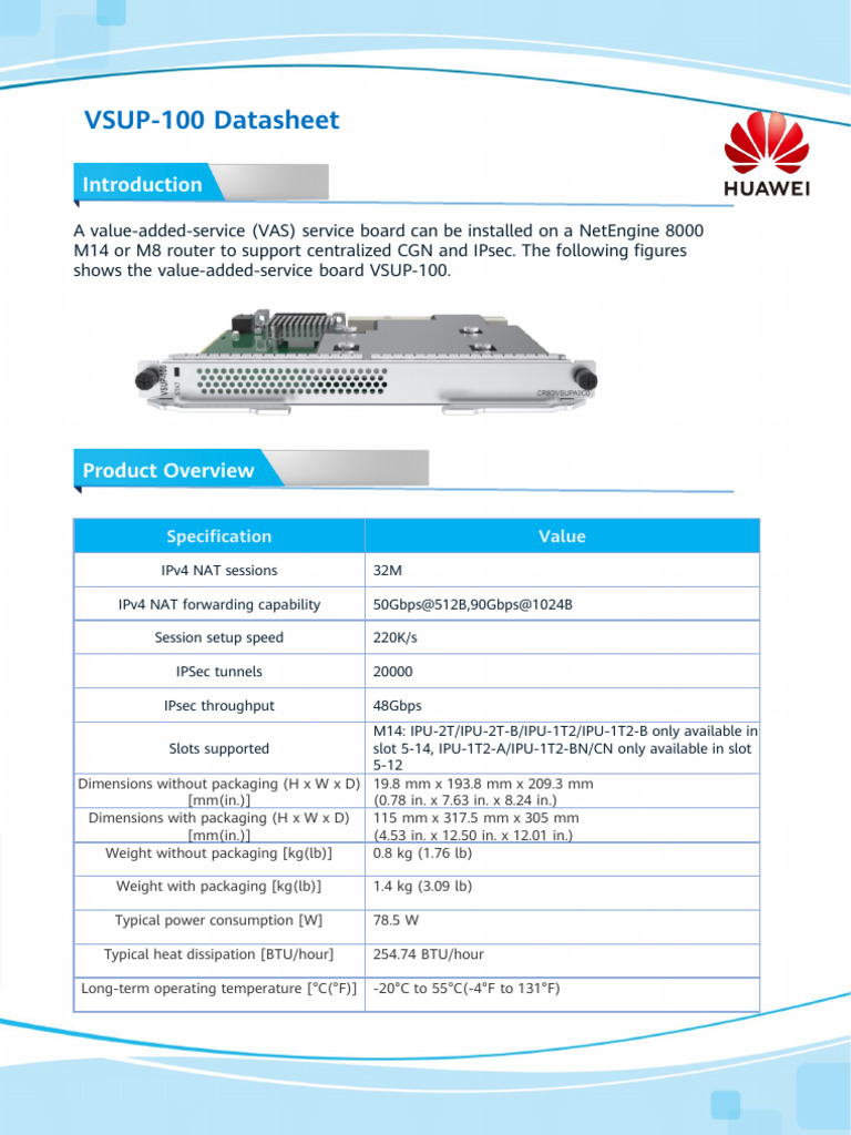 NetEngine 8000 M14 and M8 VSUP-100 Datasheet V1.0 | PDF | Computing | Computer Networking
