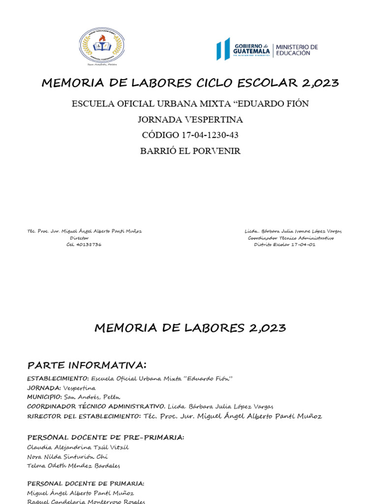Memoria de Labores Ciclo Escolar 2023 | PDF | Enseñando