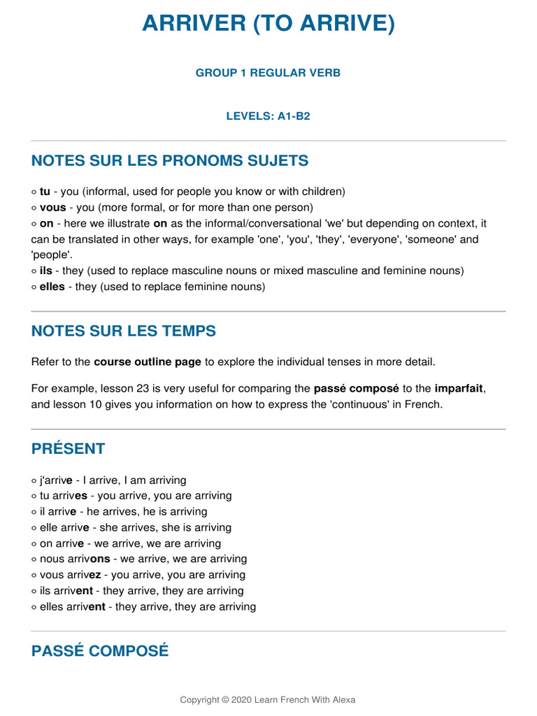Arriver To Arrive 10 French Tenses | PDF | Linguistic Typology | Languages