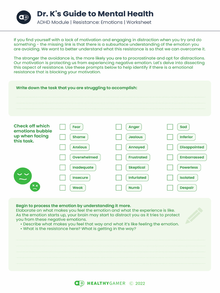 Worksheet - Resistance Emotions | PDF
