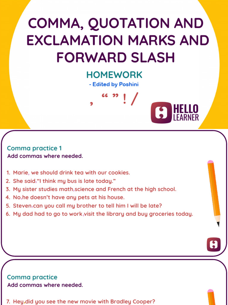 Comma, Quotation and Exclamation Marks and Forward Slash - YLE Seniors ...