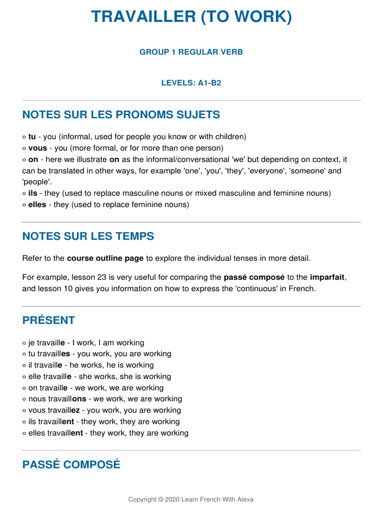 Travailler To Work 10 French Tenses | PDF | Language Families ...