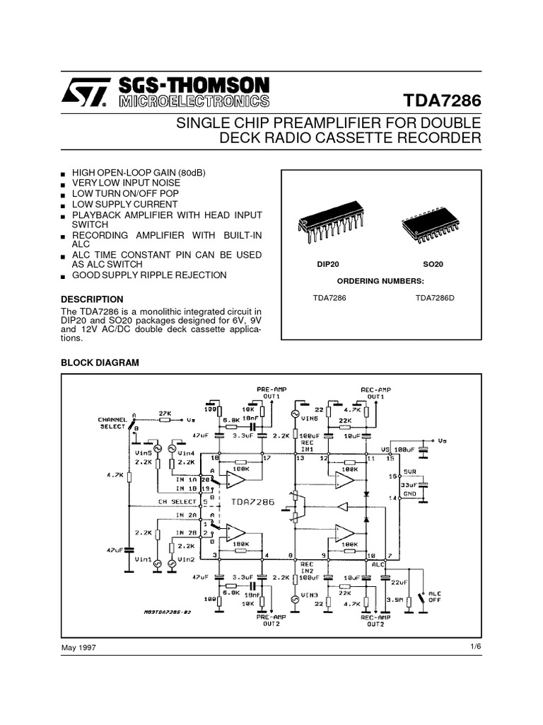 TDA7286 Single Chip Preamplifier For Double Deck Radio Casse | PDF ...