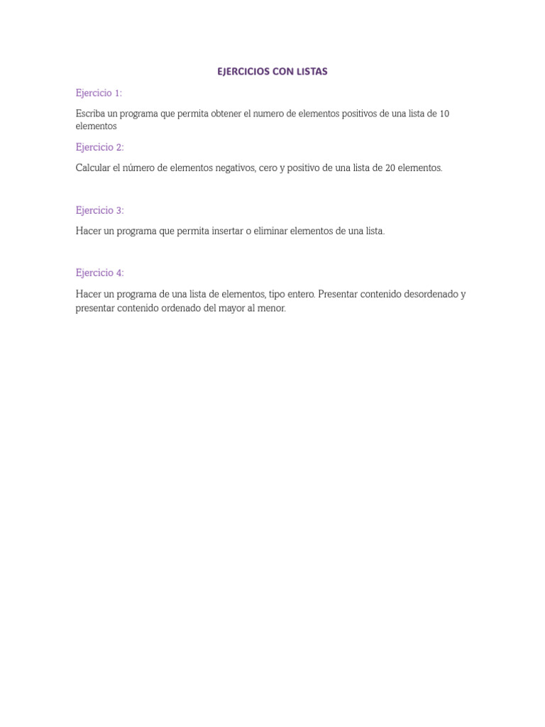 Ejercicios Con Listas | PDF Ejercicios Con Listas | PDF