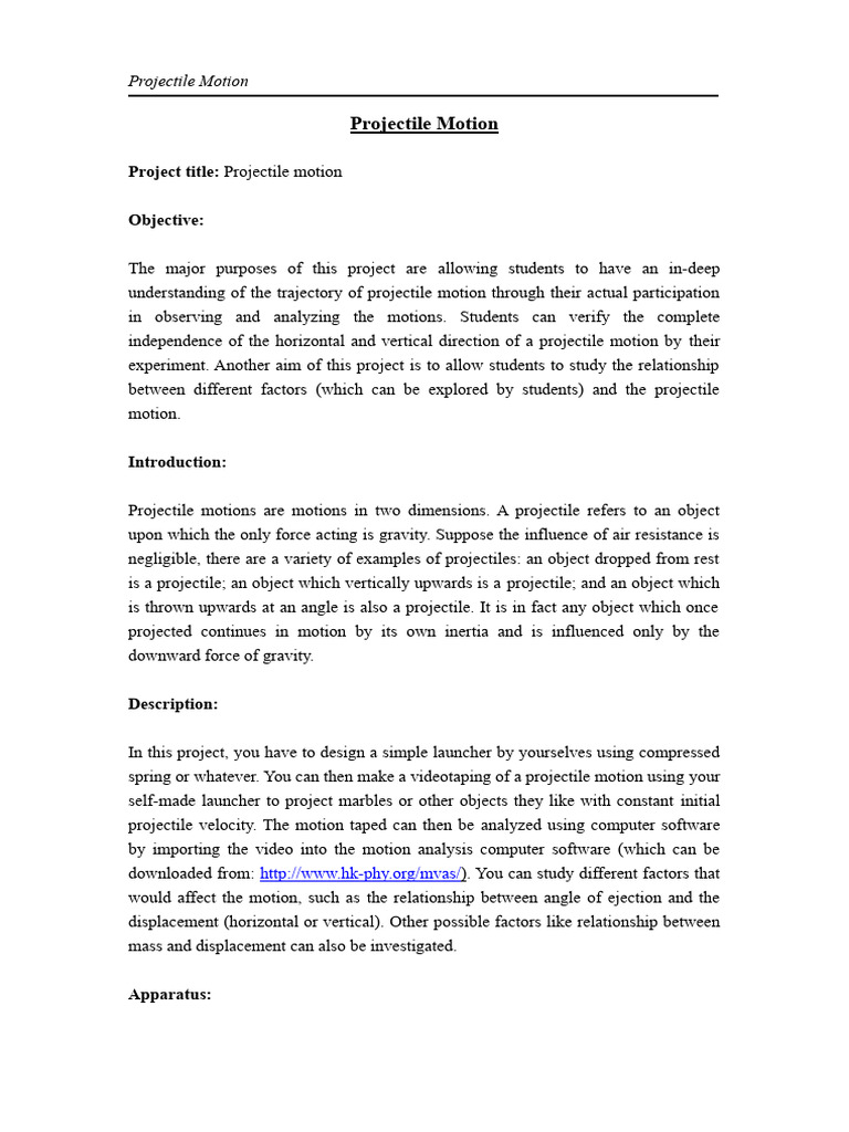 Projectile Motion Student Version Pdf Projectiles Physics
