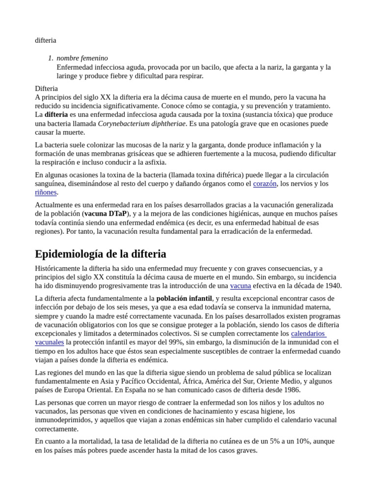 DIFTERIA | PDF | Malaria | Especialidades Medicas