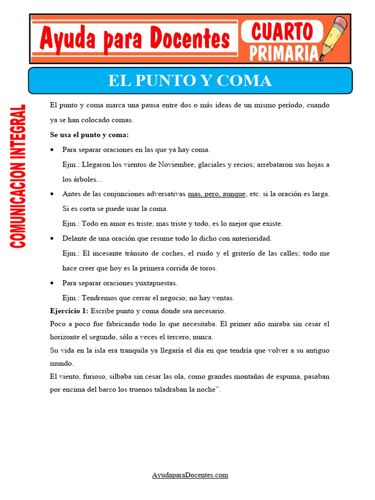 Ejercicios de punto y coma para primaria | PDF