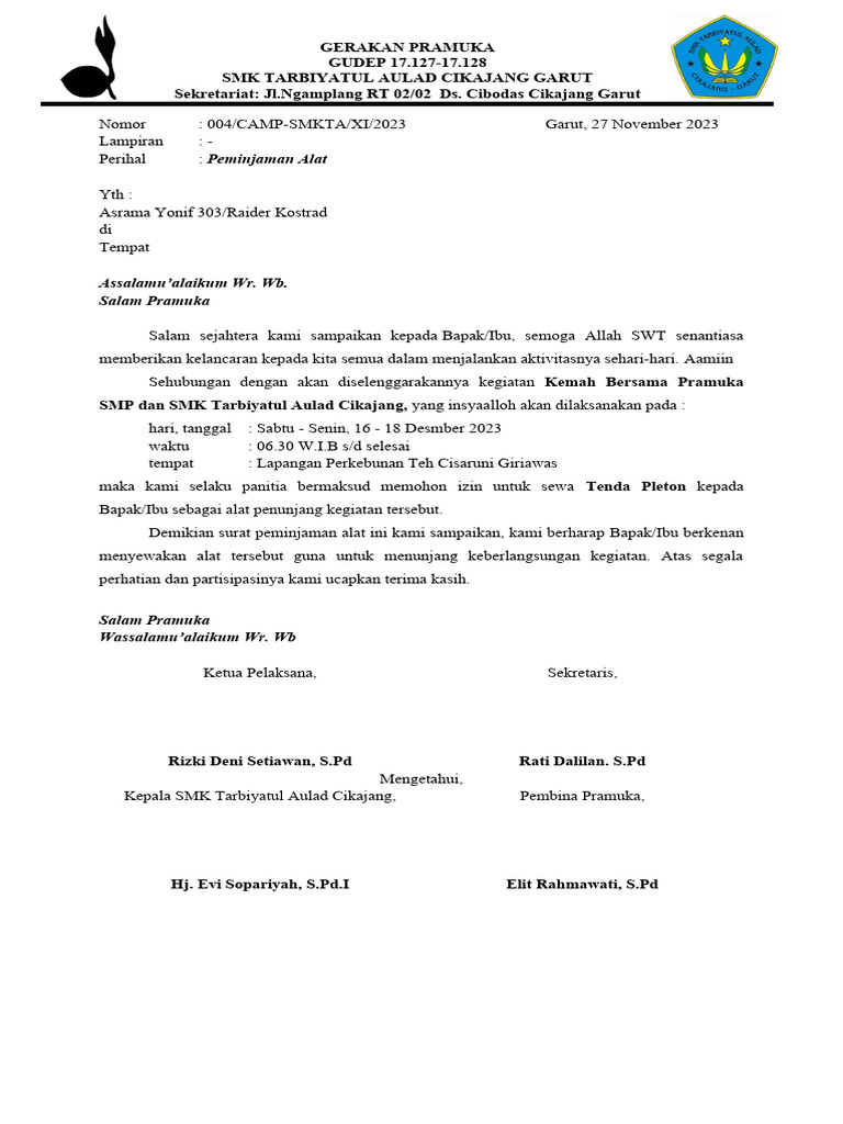 Surat Penyewaan Tenda Yonif | PDF