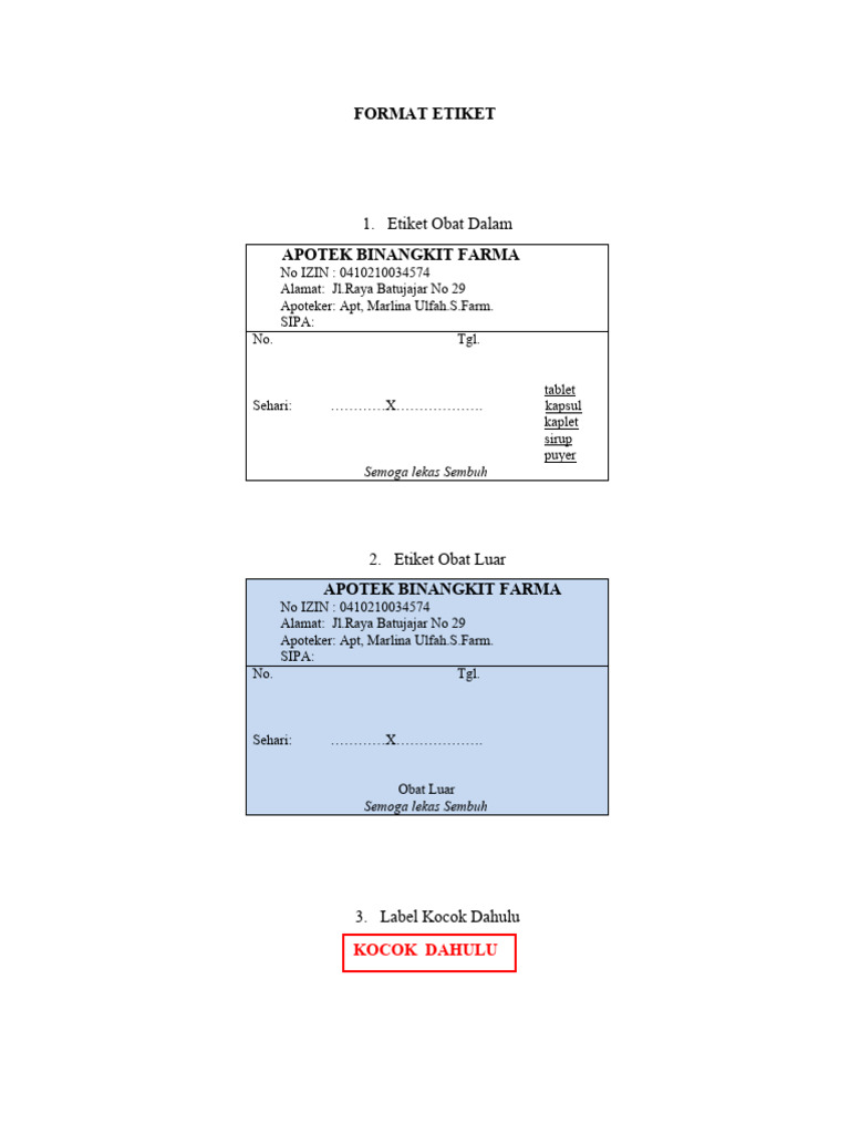 Form Etiket Kosong | PDF
