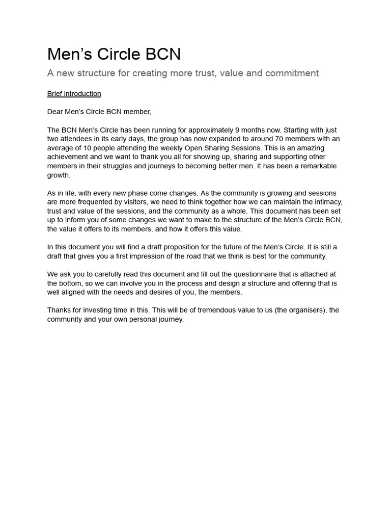 Men's Circle BCN - New Structure | PDF | Learning | Euro