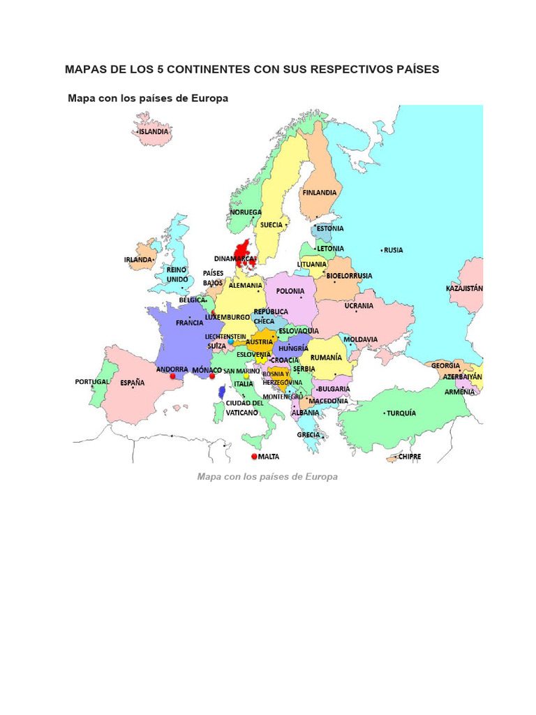 MAPAS DE LOS 5 CONTINENTES CON SUS RESPECTIVOS PAÍSES (2023) | PDF
