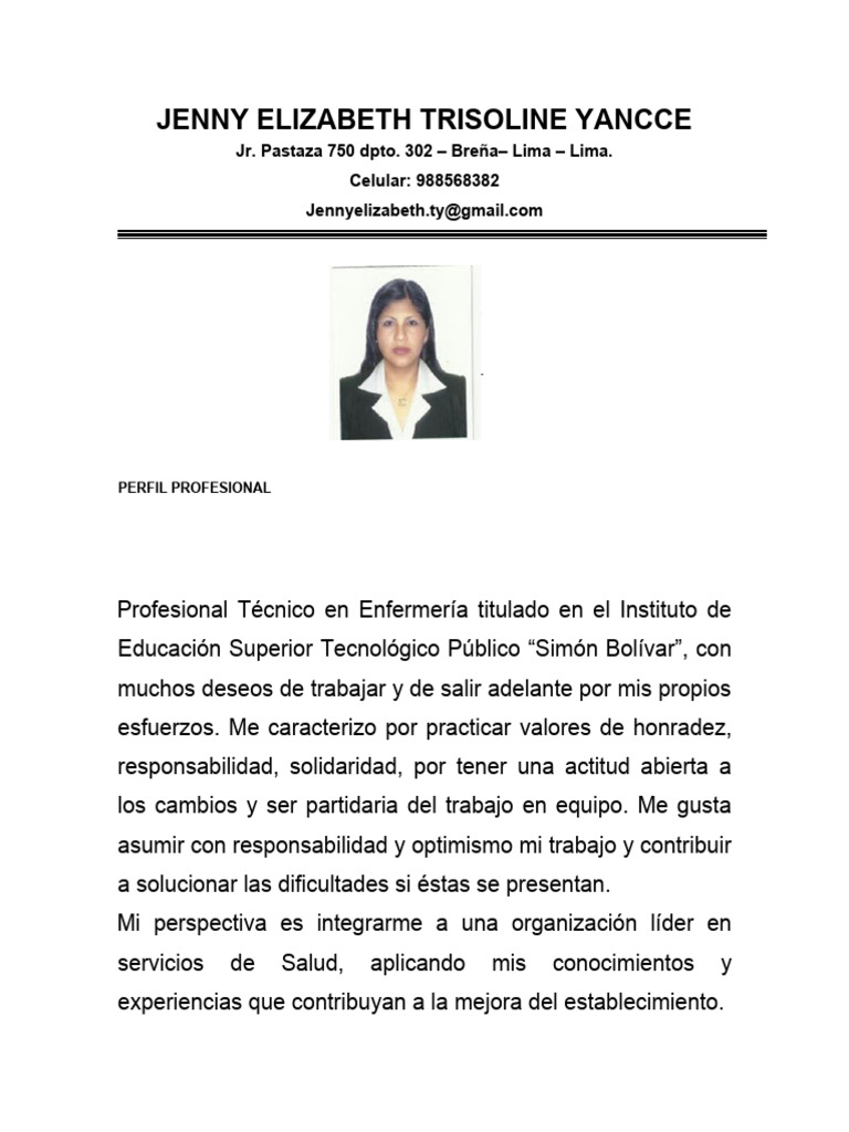 CV Jenny de Zarya 2023 | PDF | Enfermería | Medicina