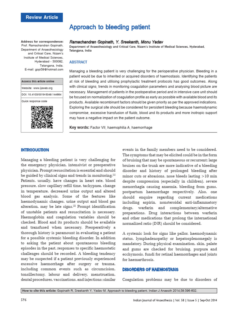Approach To Bleeding Patient | PDF | Bleeding | Platelet