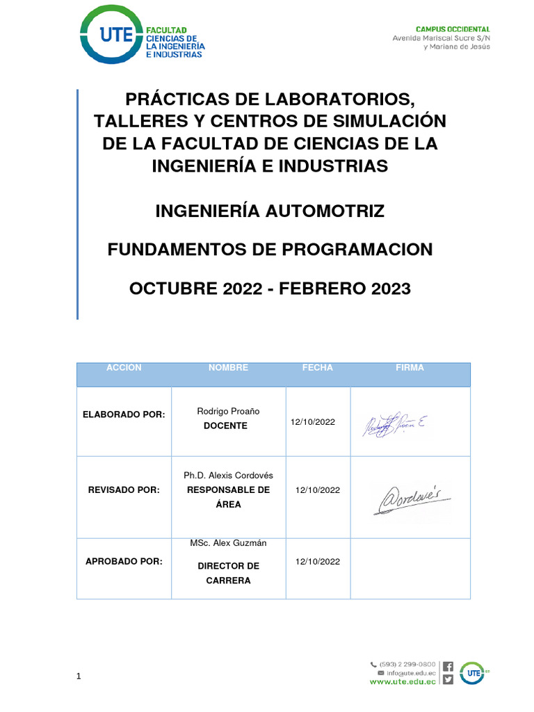 Guías de Prácticas - Fundamentos de Programación - Oct - 2022 - Mar - 2023 - Aprobada | PDF ...