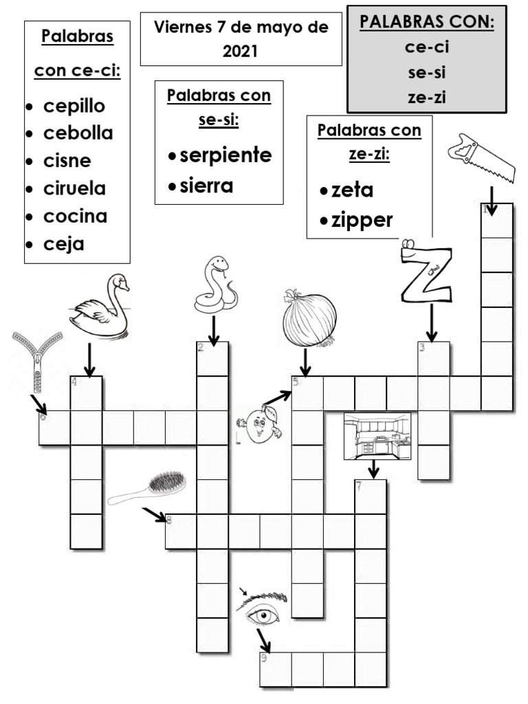 Crucigrama Palabras Con Ce-Ci-Se-Si-Ze-Zi | PDF