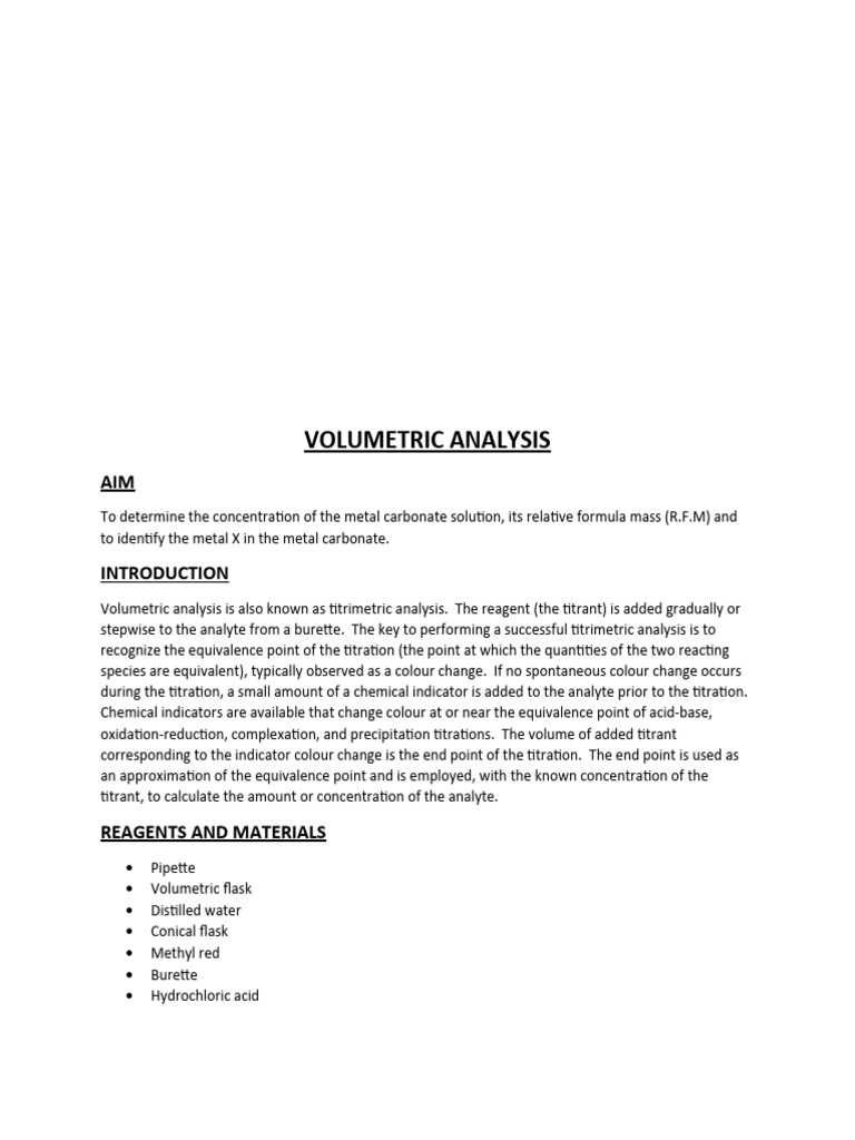 Volumetric Analysis of Metal Carbonate | PDF