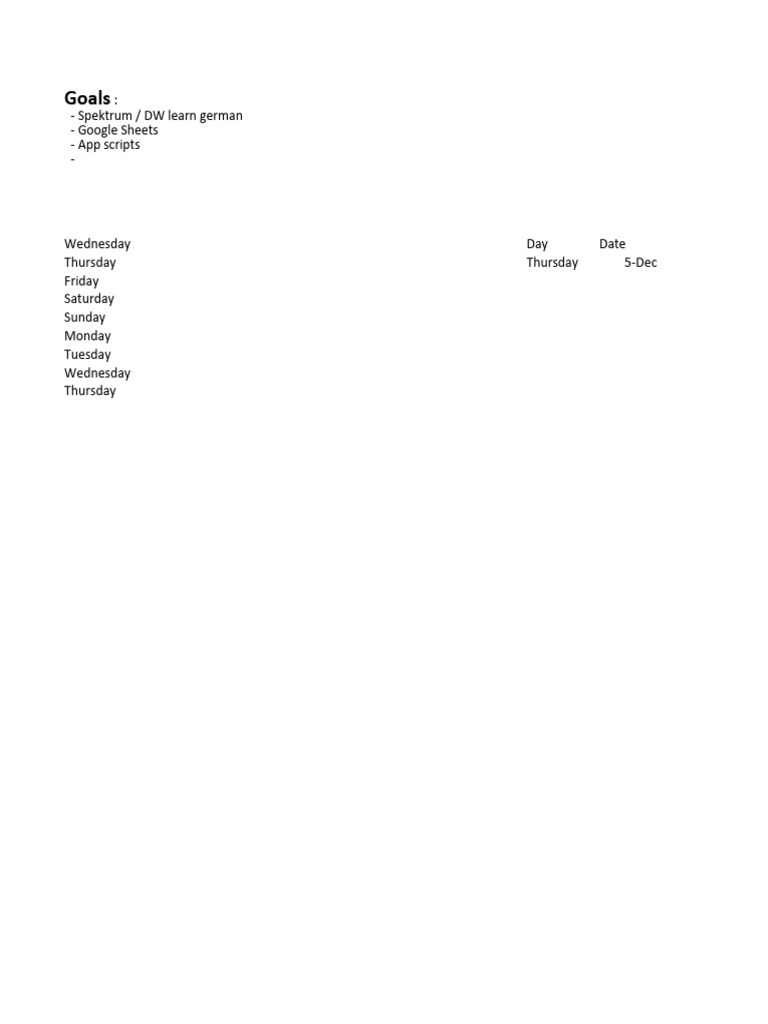 Goals:: - Spektrum / DW Learn German - Google Sheets - App Scripts | PDF