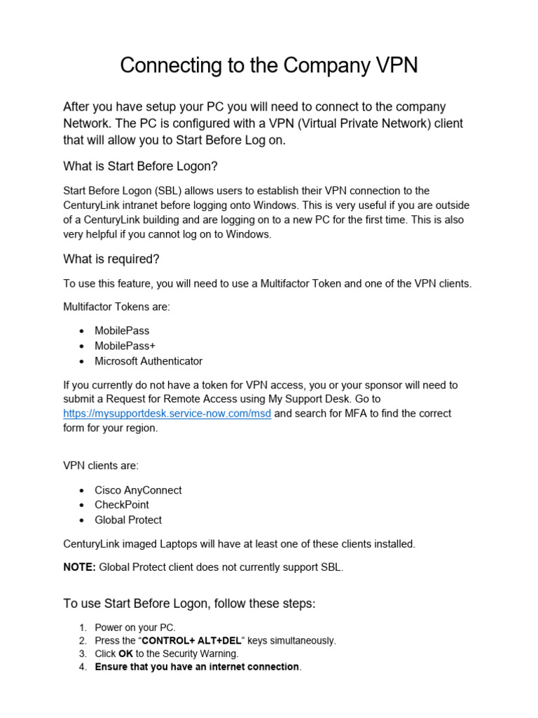 Connect to VPN with Start Before Logon | PDF | Login | Virtual Private ...